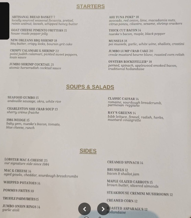 Ray's on the River Restaurant Menu | Fine Dining & Southern Seafood in ...