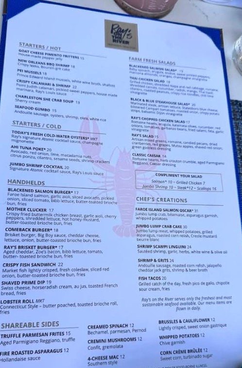 Ray's on the River Restaurant Menu | Fine Dining & Southern Seafood in ...