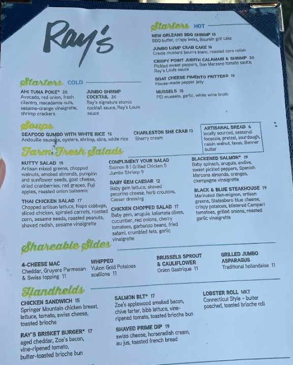 Ray's on the River Restaurant Menu | Fine Dining & Southern Seafood in ...